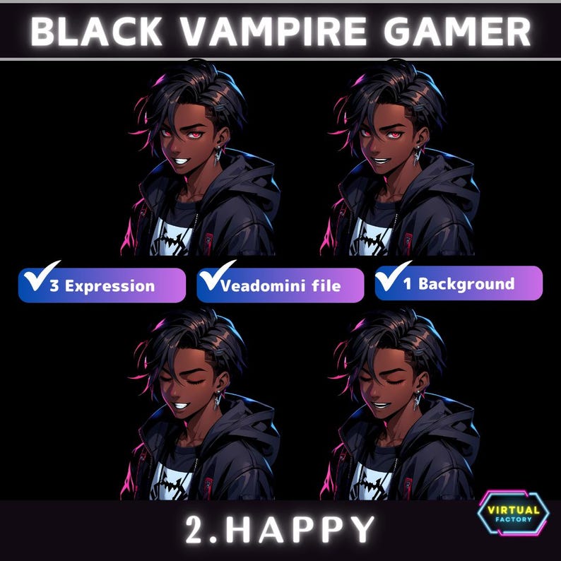 Premade Pngtuber Model Black Vampire Boy Vtuber Model Cute Male PNG ...