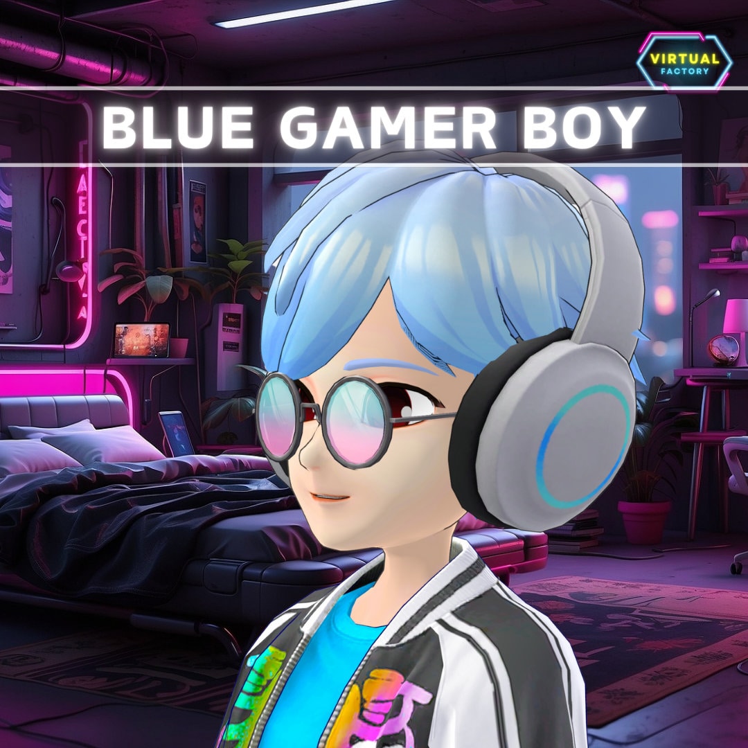 Premade 3D Vtuber Model Blue Gamer Boy Ready to Use VRM L Twitch ...