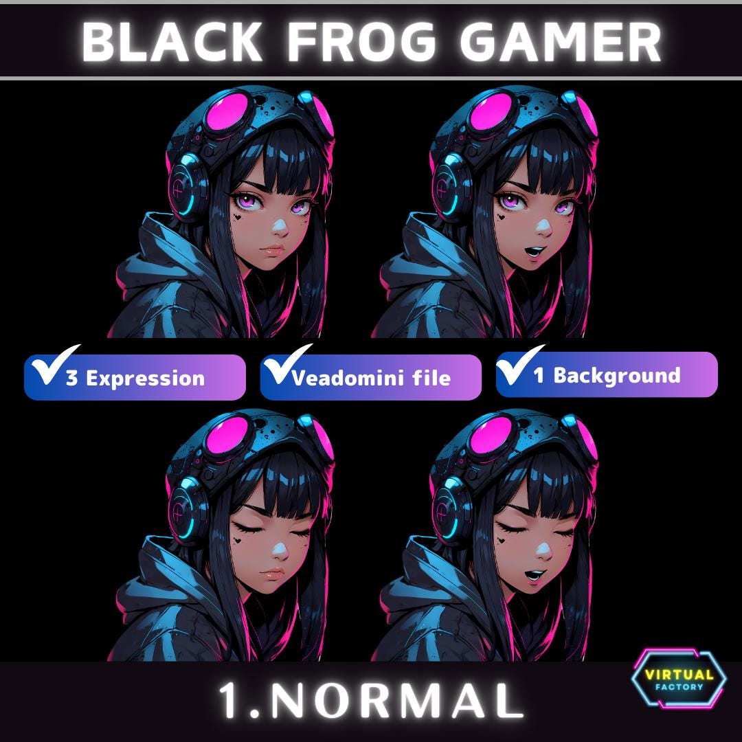 Premade Pngtuber Model Black Frog Girl Vtuber Model Cute Female PNG ...