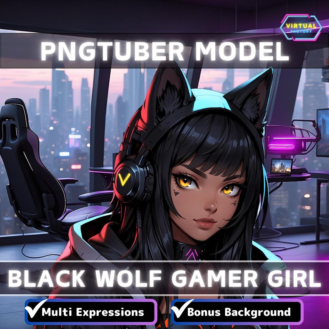 Premade Pngtuber Model Black Wolf Girl Vtuber Model Cute Female PNG ...