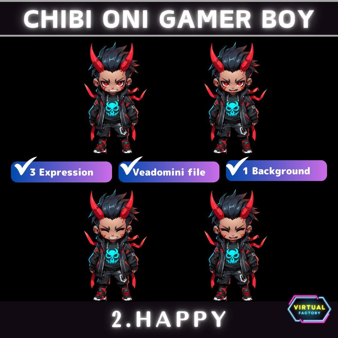 Premade Pngtuber Model Chibi Oni Boy Vtuber Model Cute Male PNG Vtuber ...