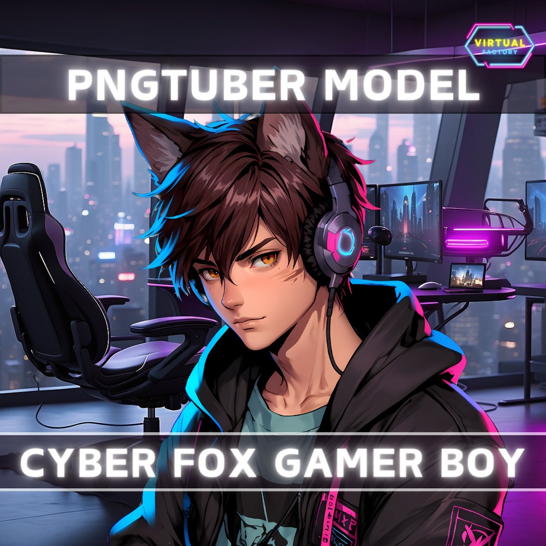 Premade Pngtuber Model Cyber Fox Gamer Boy Vtuber Model Male PNG Vtuber ...