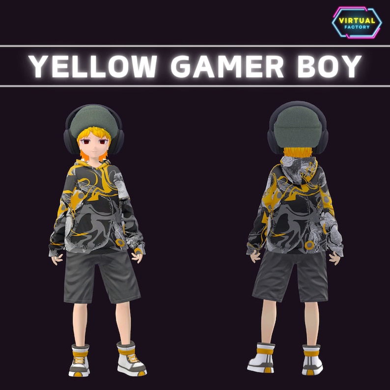 Premade 3D Vtuber Model Yellow Gamer Boy Ready to Use VRM L Twitch ...