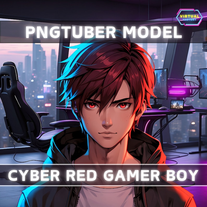 Pngtuber Premade Model Cyber Red Gamer Boy | Twitch | Youtube | Vtuber ...