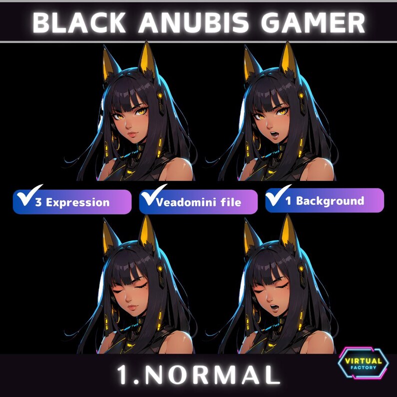 Premade Pngtuber Model Black Anubis Girl Vtuber Model Cute Female PNG ...