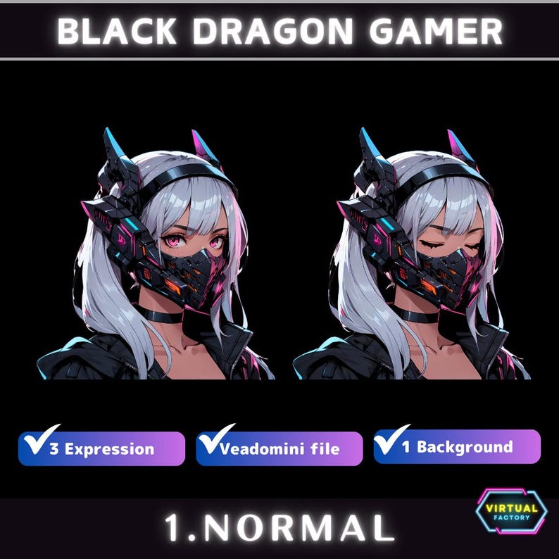 Premade Pngtuber Model Black Dragon Girl Vtuber Model Female PNG Vtuber ...