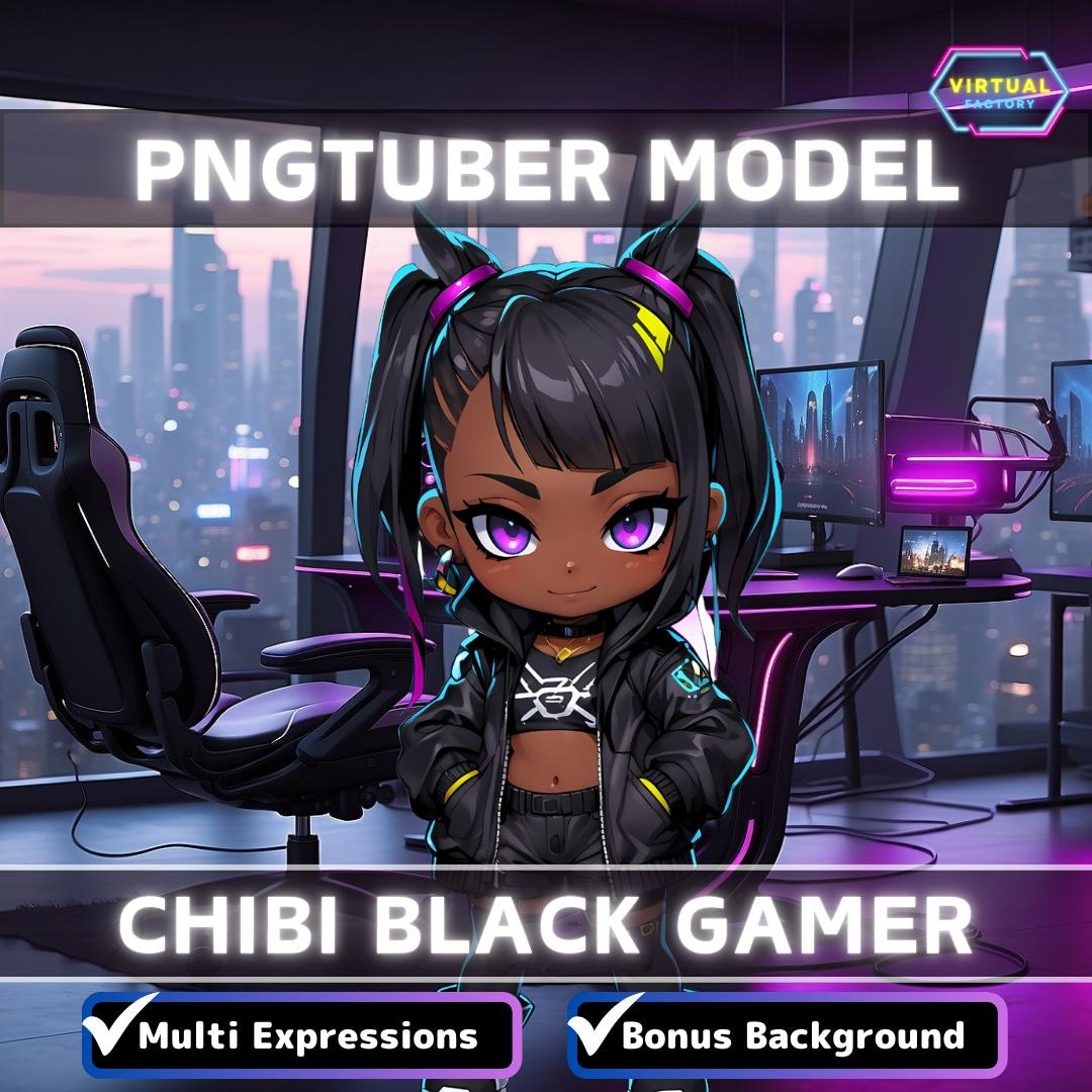 Premade Pngtuber Model Chibi Black Girl Vtuber Model Cute Female PNG ...