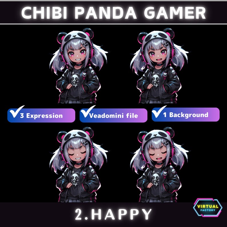 Premade Pngtuber Model Chibi Panda Girl Vtuber Model Cute Female PNG ...