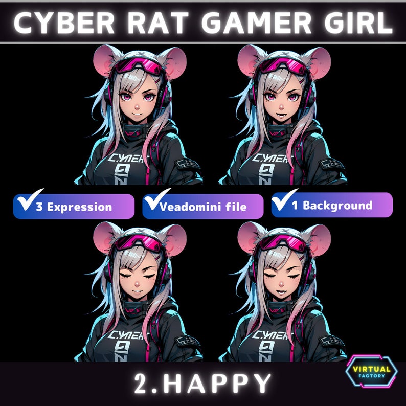 Premade Pngtuber Model Rat Girl Vtuber Model Female PNG Vtuber Avatar ...