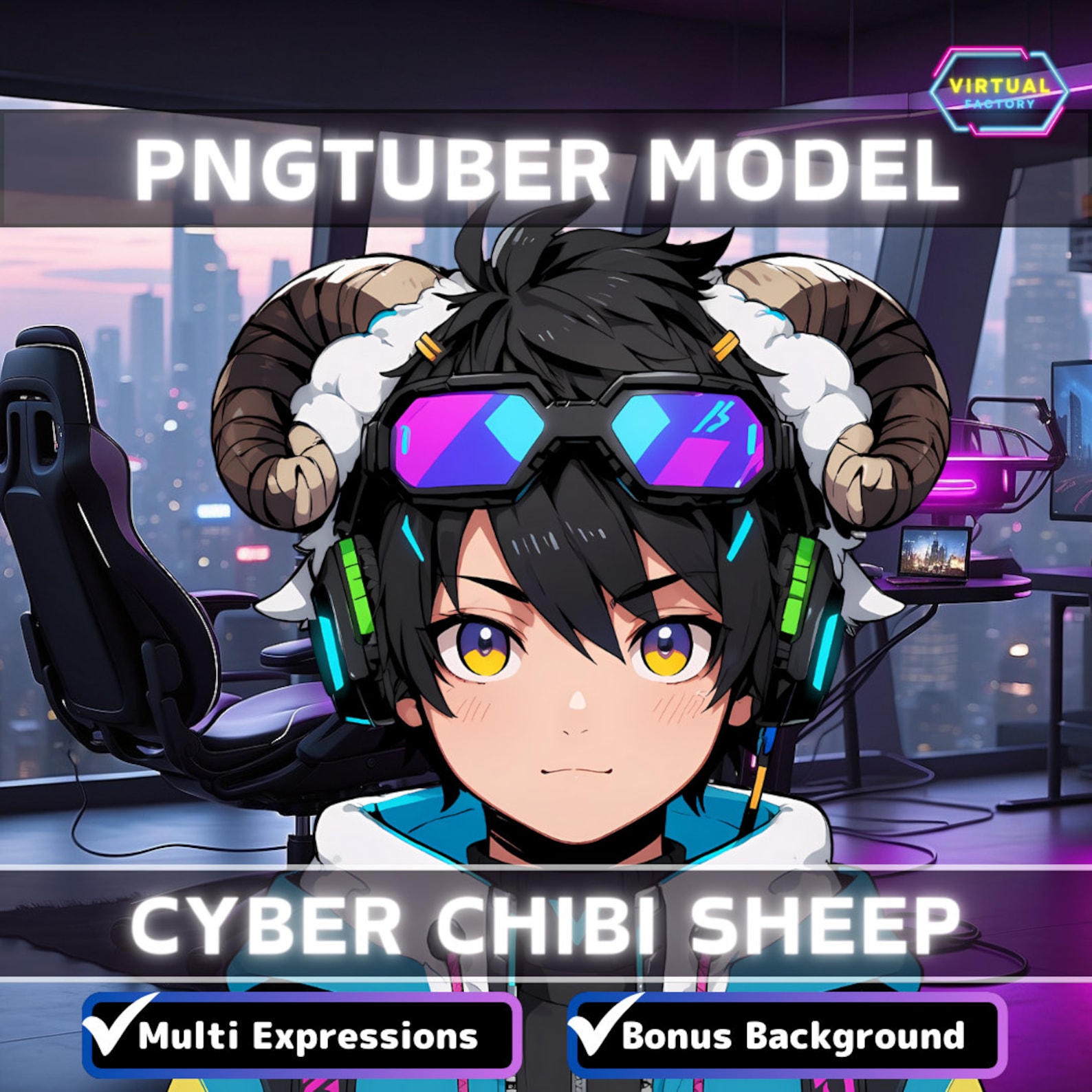 Premade Pngtuber Model Chibi Sheep Boy Vtuber Model Male PNG Vtuber Avatar Gaming Stream Asset ...