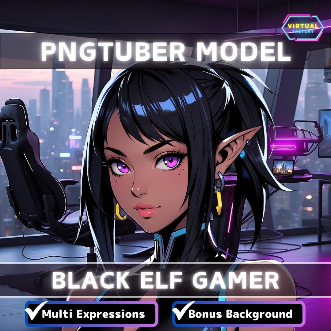 Premade Pngtuber Model Black Elf Girl Vtuber Model Cute Female PNG ...