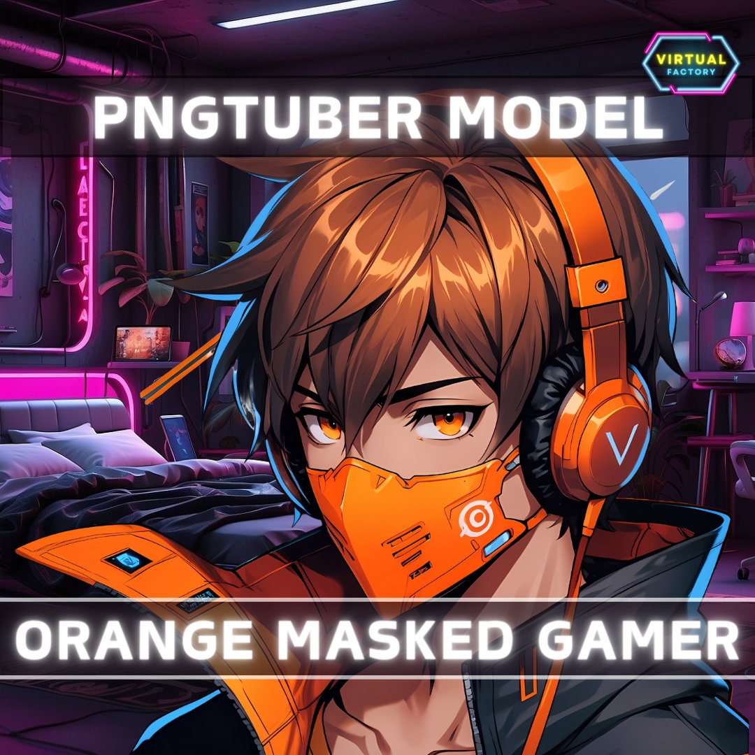 Pngtuber Premade Model Orange Masked Gamer Boy Twitch Youtube Vtuber ...