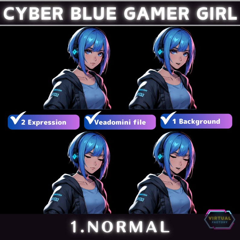 Pngtuber Premade Model Cyber Blue Gamer Girl | Twitch | Youtube ...