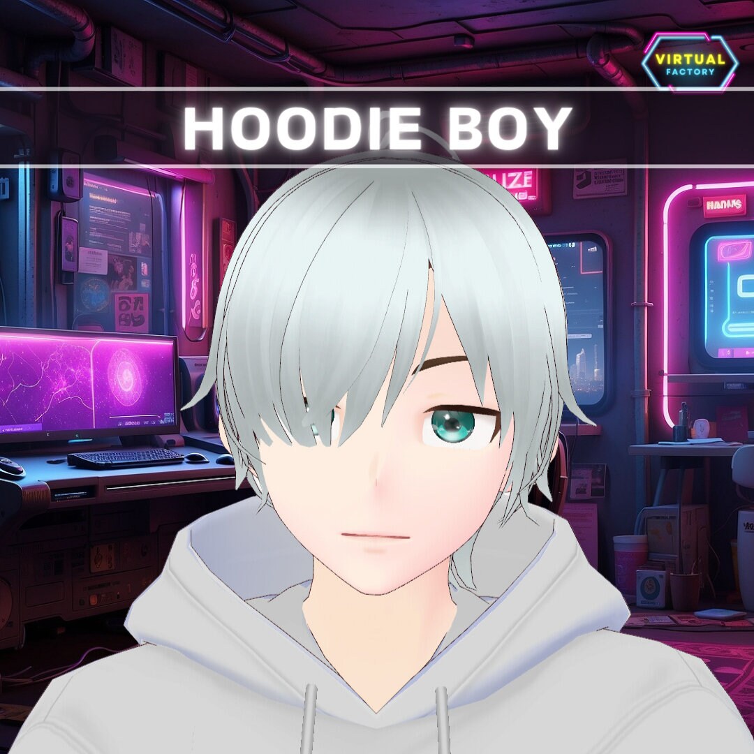 Premade 3D Vtuber Model Hoodie Boy Ready to Use Vroid VRM L Twitch ...