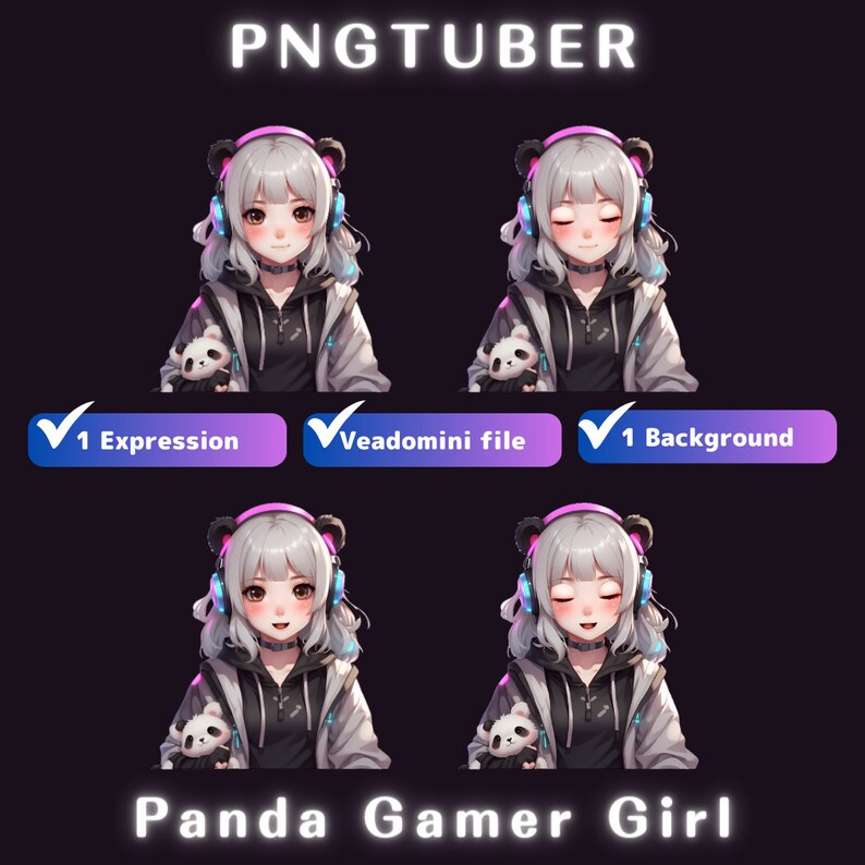 Pngtuber Premade Model Panda Gamer Girl With Animated Background Twitch ...