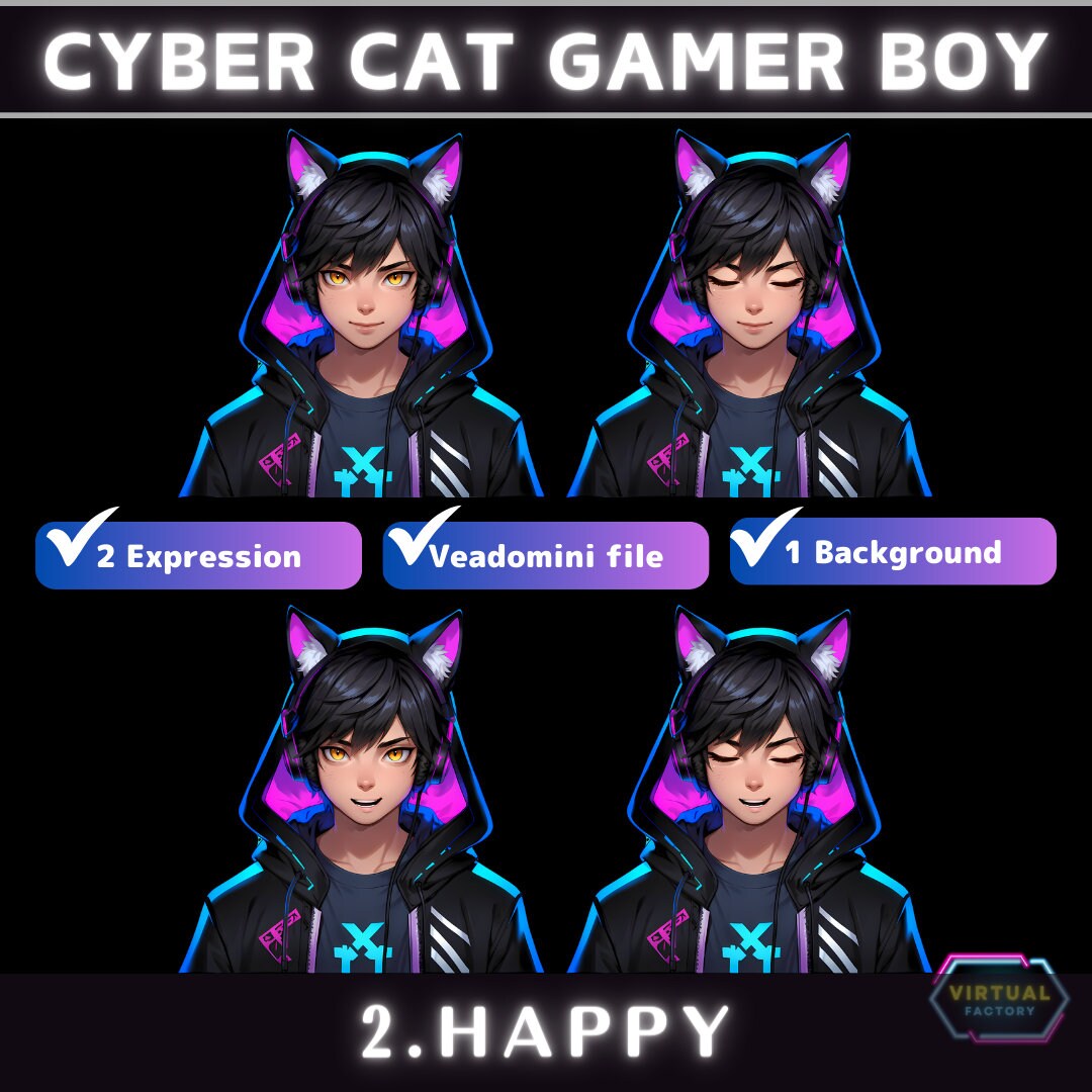 Premade Pngtuber Model Cat Boy Vtuber Model Male PNG Vtuber Avatar Game ...