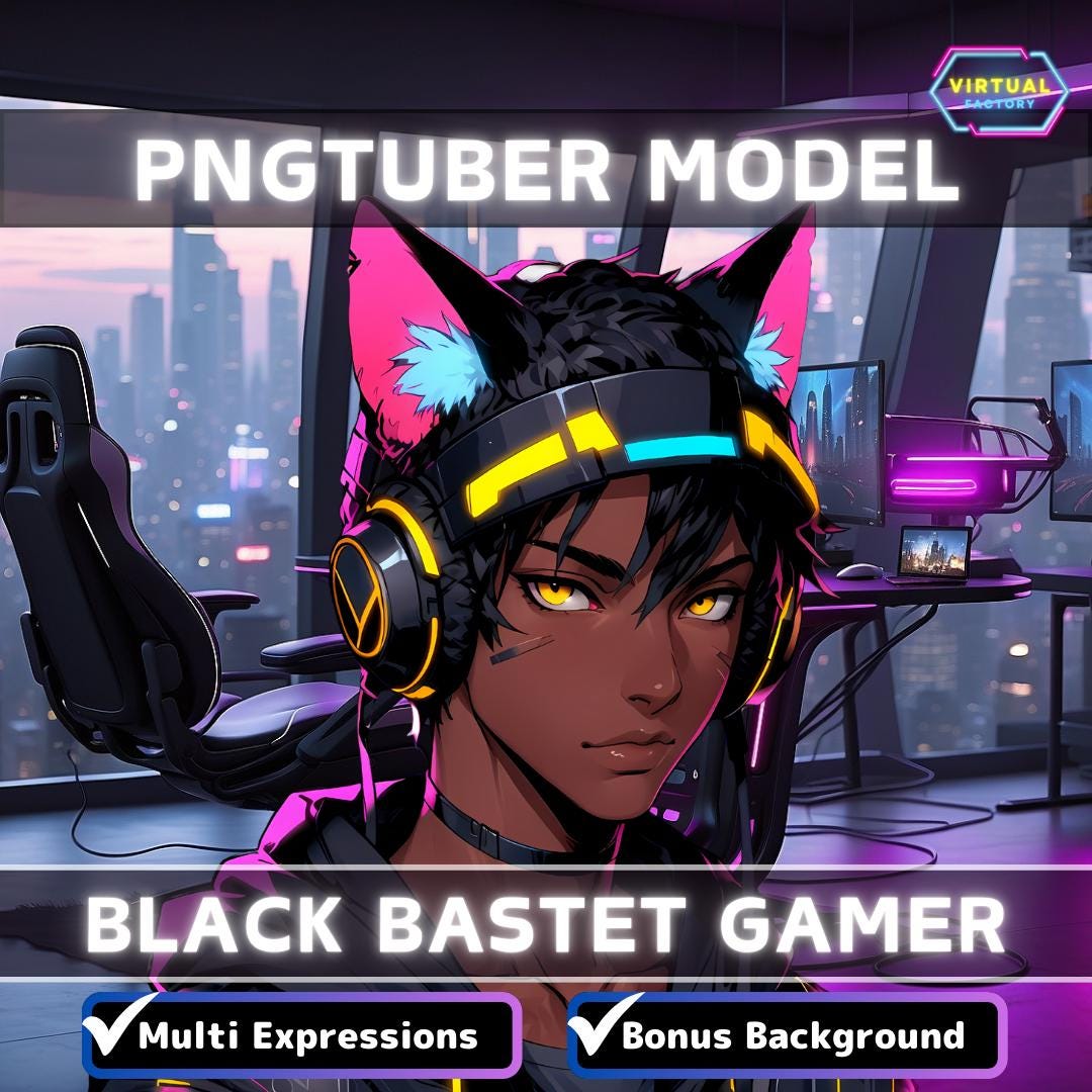 Premade Pngtuber Model Black Bastet Boy Vtuber Model Cute Male PNG ...