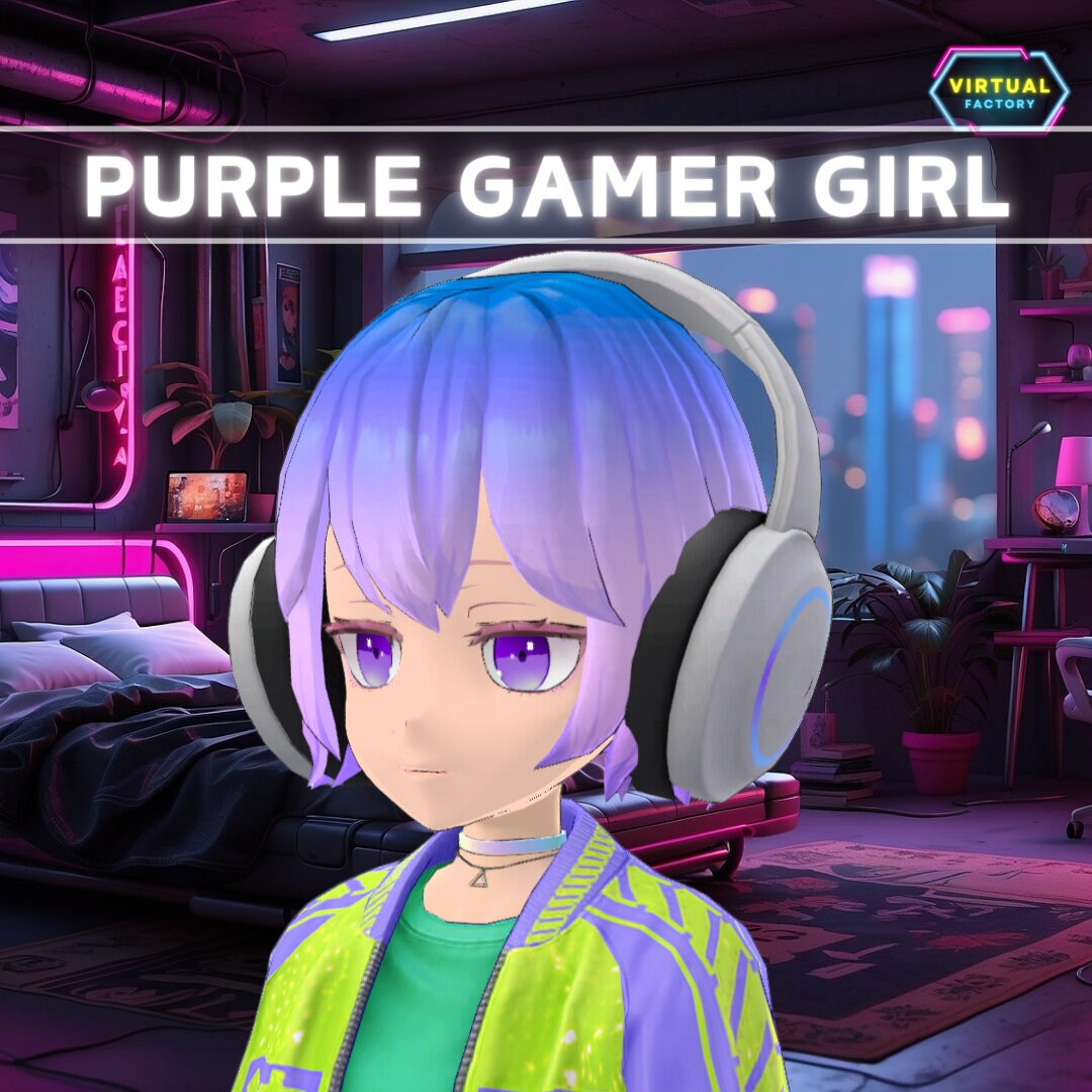 Premade 3D Vtuber Model Purple Gamer Girl Ready to Use VRM L Twitch ...