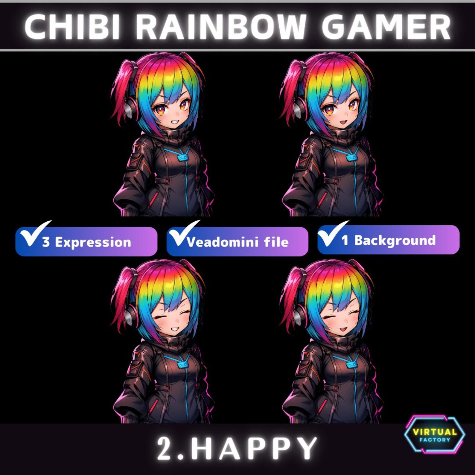 Premade Pngtuber Model Chibi Rainbow Girl Vtuber Model Cute Female PNG ...