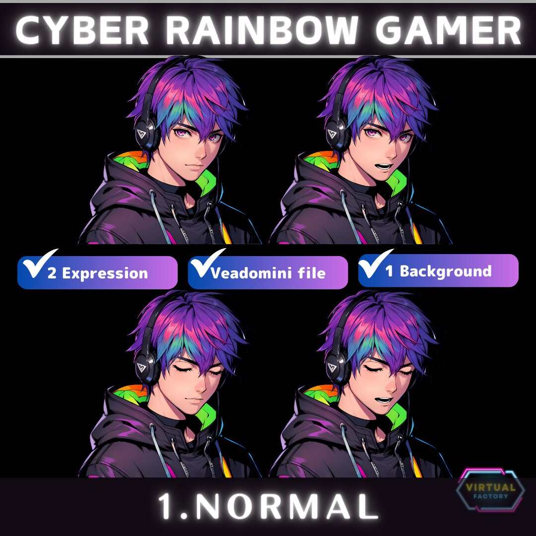 Premade Pngtuber Model Rainbow Gamer Boy Vtuber Model Male PNG Vtuber ...