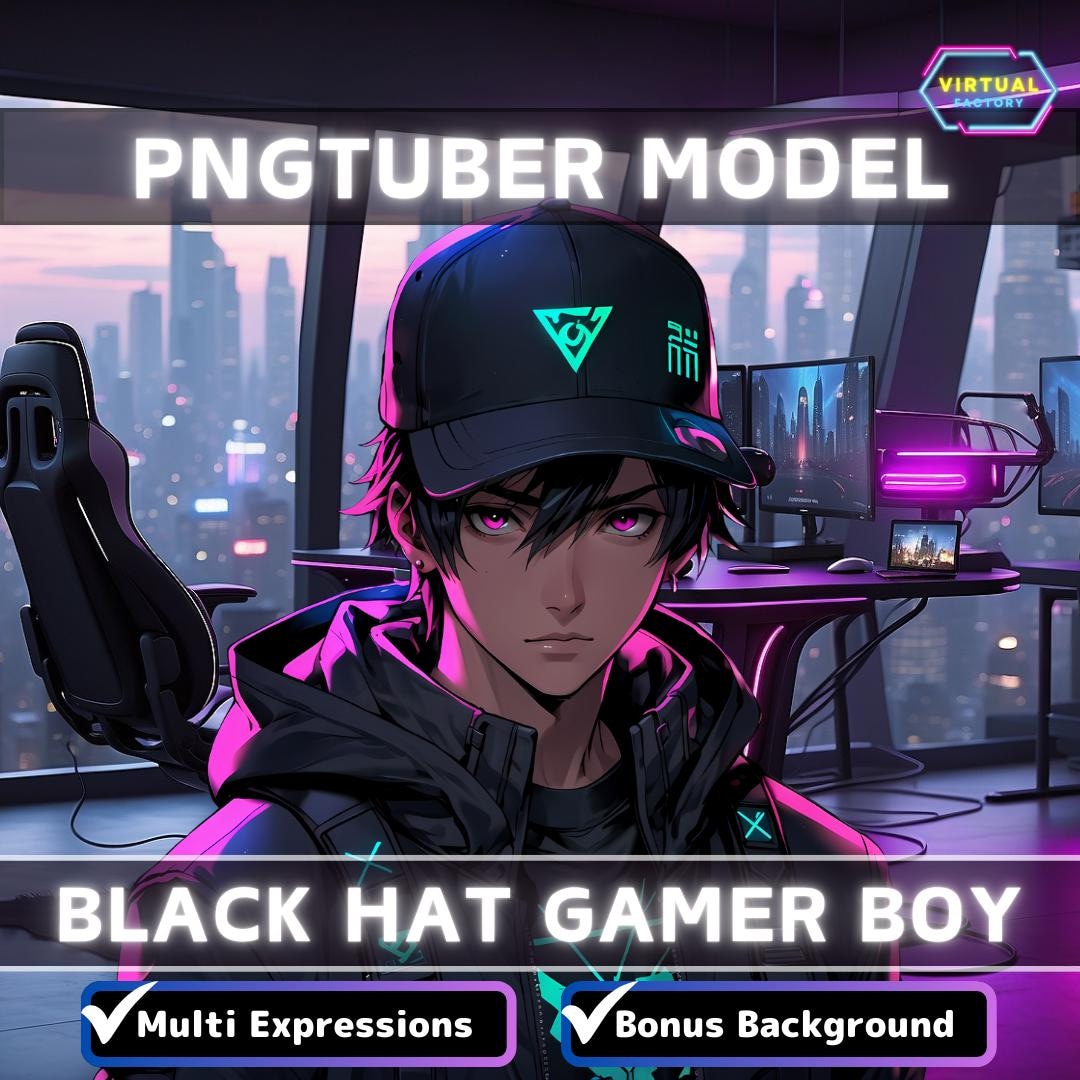 Premade Pngtuber Model Black Hat Boy Vtuber Model Male PNG Vtuber ...