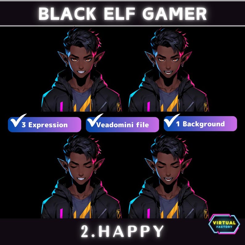 Premade Pngtuber Model Black Elf Boy Vtuber Model Male PNG Vtuber ...