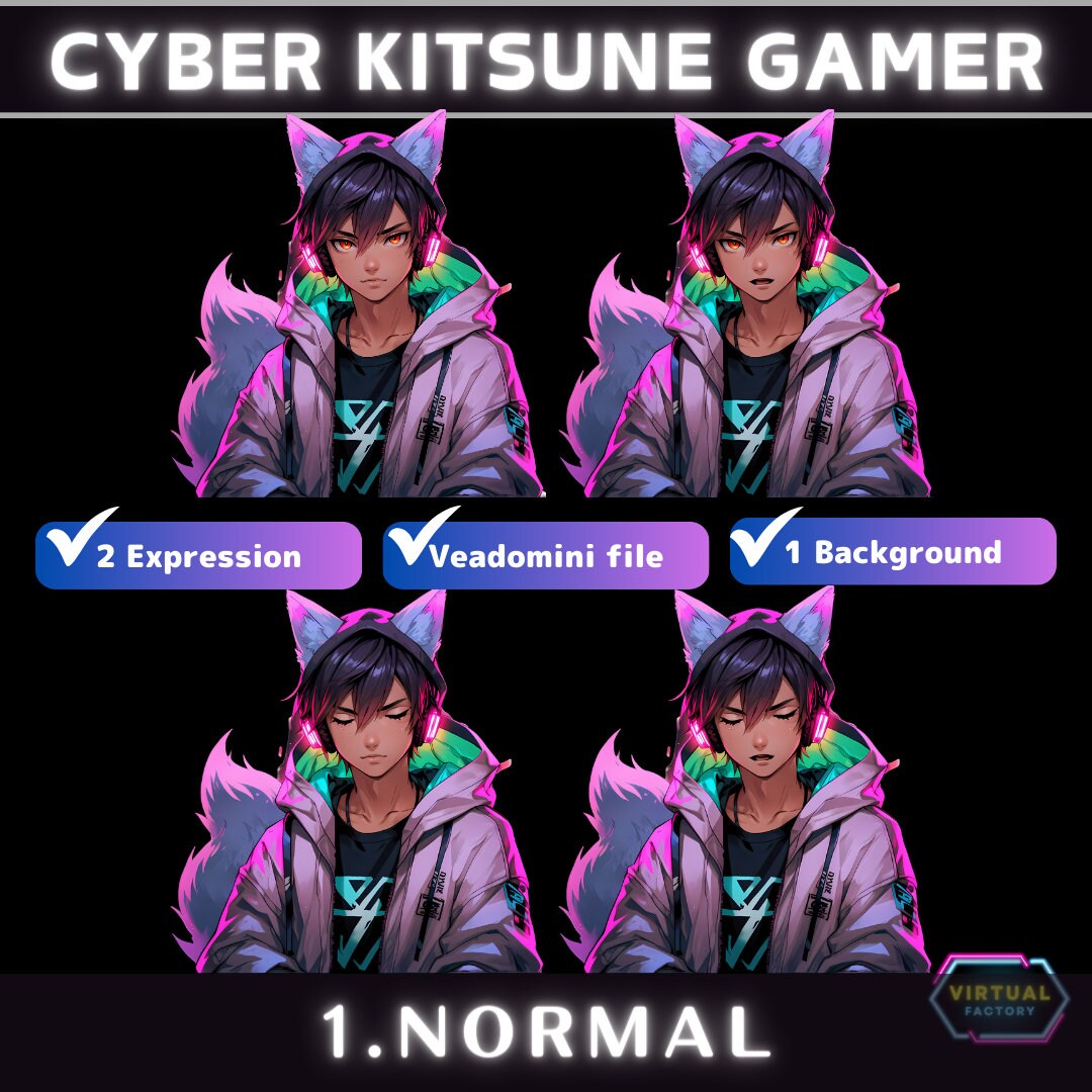 Pngtuber Premade Model Cyber Kitsune Gamer Boy Twitch Youtube Vtuber ...