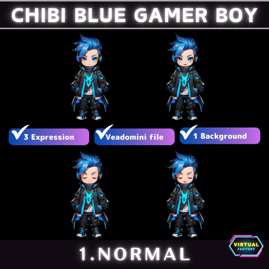 Premade Pngtuber Model Chibi Blue Boy Vtuber Model Cute Male PNG Vtuber ...