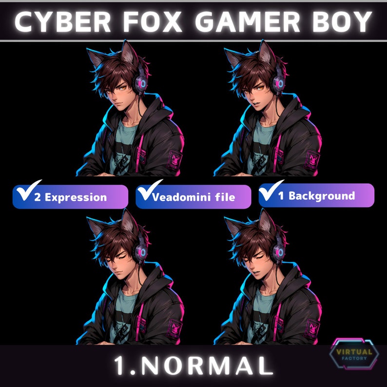 Pngtuber Premade Model Cyber Fox Gamer Boy Twitch Youtube Vtuber ...