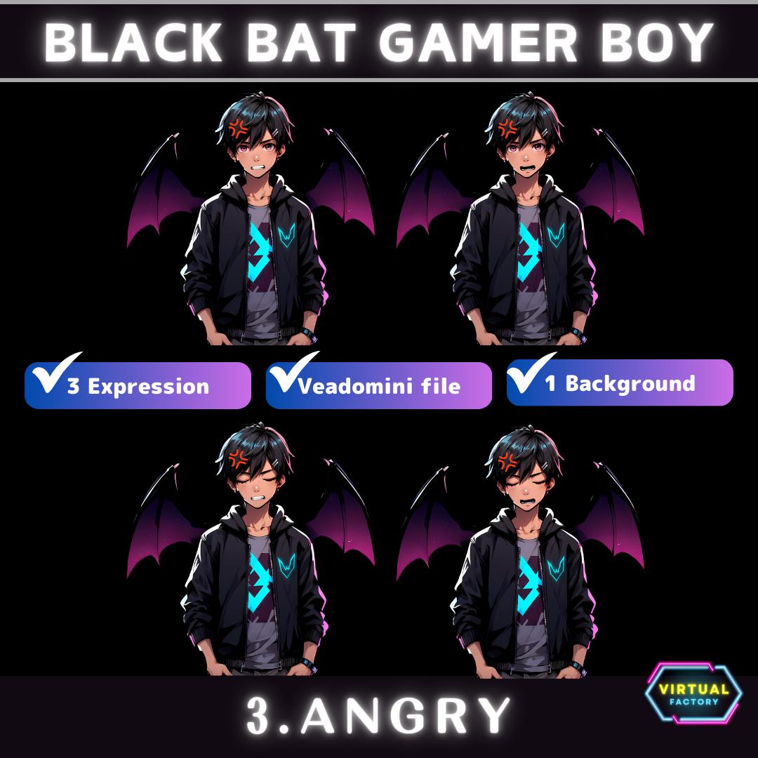 Premade Pngtuber Model Black Bat Boy Vtuber Model Male PNG Vtuber ...