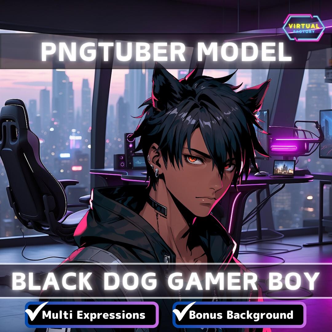 Premade Pngtuber Model Black Dog Boy Vtuber Model Male PNG Vtuber ...