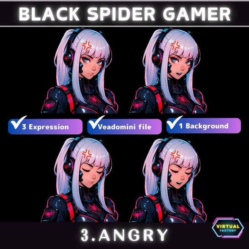 Premade Pngtuber Model Black Spider Girl Vtuber Model Cute Female PNG ...
