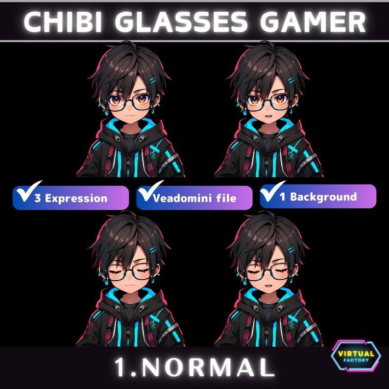 Premade Pngtuber Model Chibi Glasses Boy Vtuber Model Cute Male PNG Vtuber Avatar Gaming Stream ...