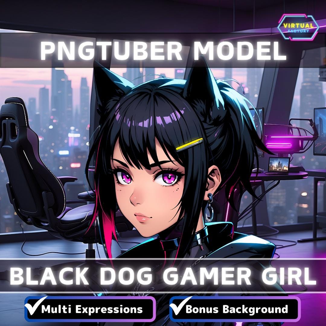 Premade Pngtuber Model Black Dog Girl Vtuber Model Cute Female PNG ...