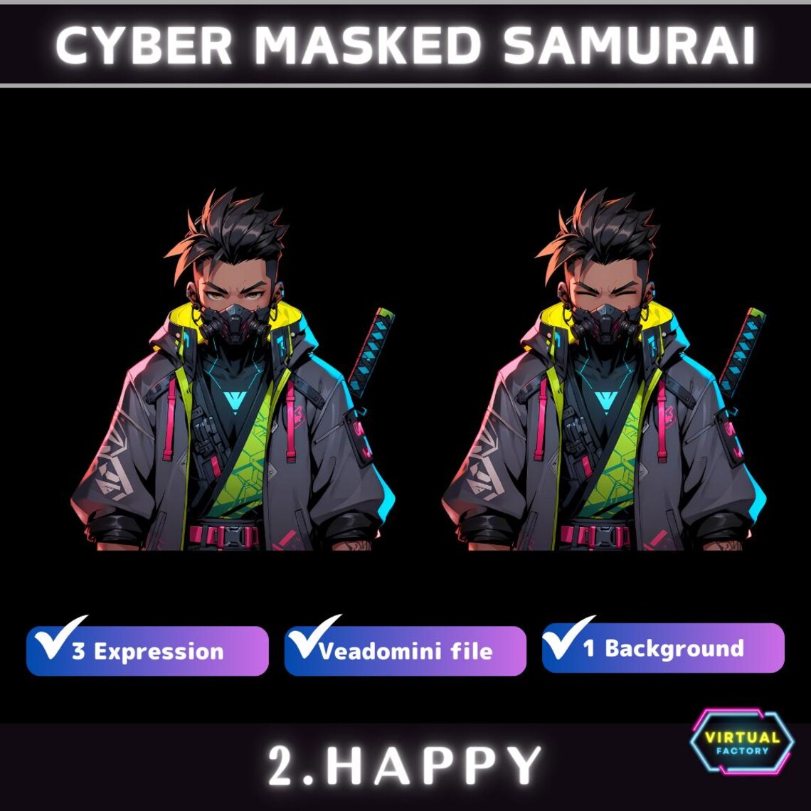 Premade Pngtuber Model Masked Samurai Boy Vtuber Model Male PNG Vtuber ...