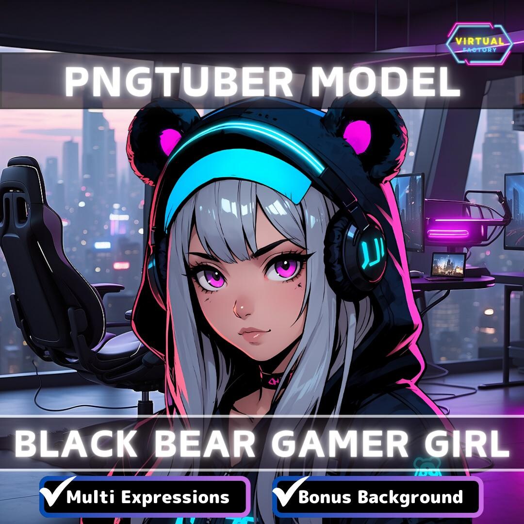 Premade Pngtuber Model Black Bear Girl Vtuber Model Cute Female PNG ...