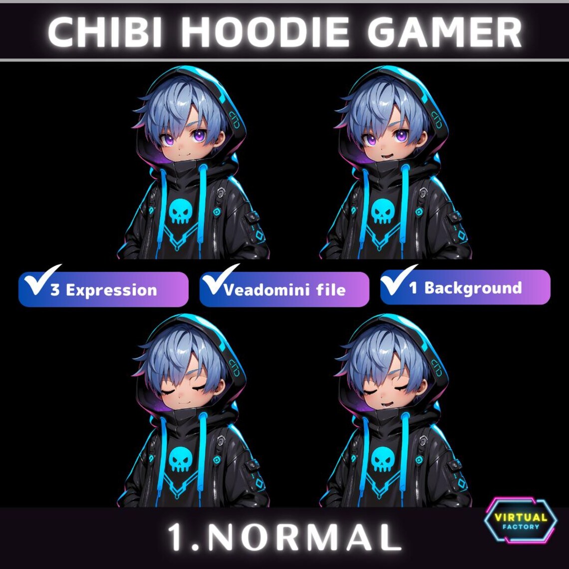Premade Pngtuber Model Chibi Hoodie Boy Vtuber Model Cute Male PNG Vtuber Avatar Gaming Stream ...