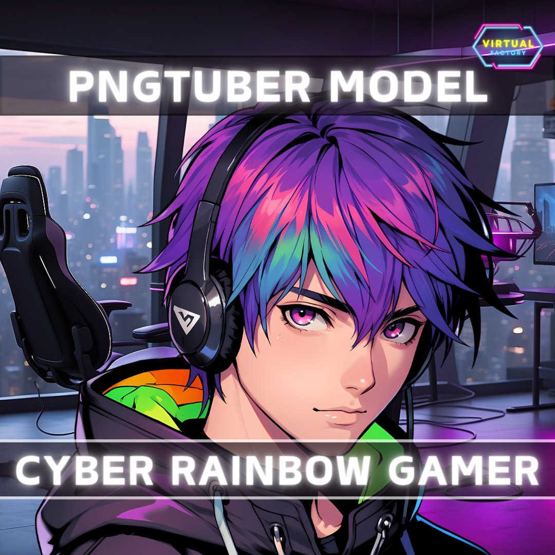 Premade Pngtuber Model Rainbow Gamer Boy Vtuber Model Male PNG Vtuber ...