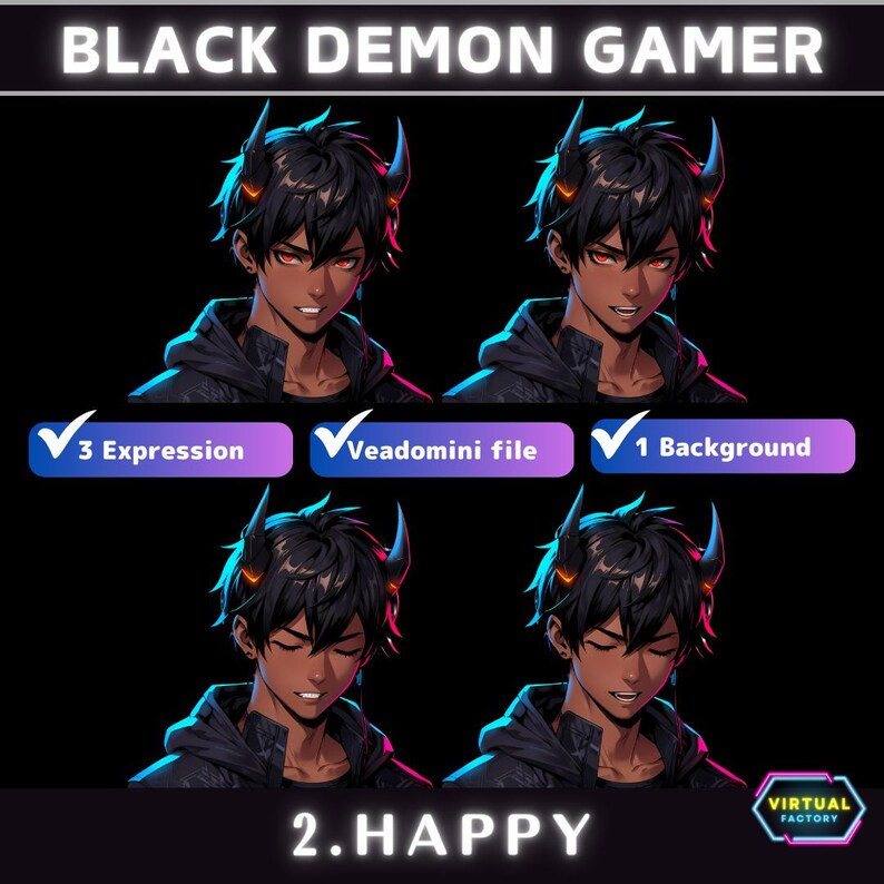 Premade Pngtuber Model Black Demon Boy Vtuber Model Cute Male PNG ...