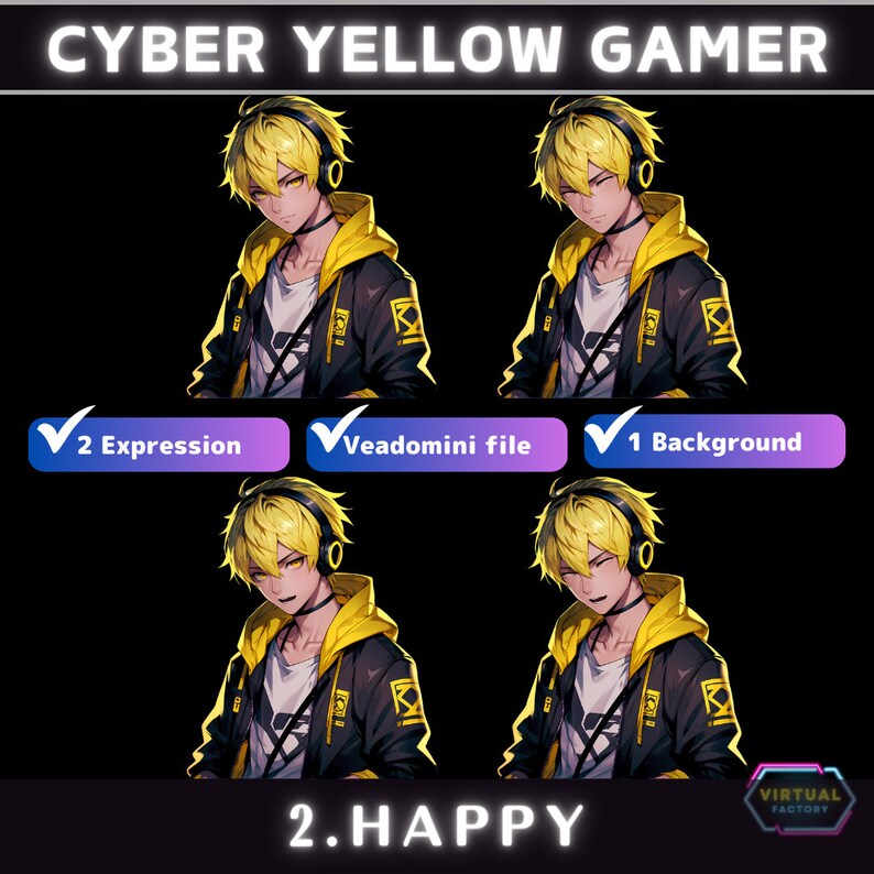 Pngtuber Premade Model Cyber Yellow Gamer Boy | Twitch | Youtube ...