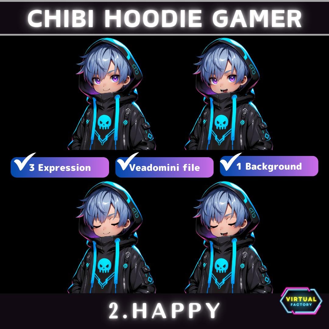 Premade Pngtuber Model Chibi Hoodie Boy Vtuber Model Cute Male PNG Vtuber Avatar Gaming Stream ...