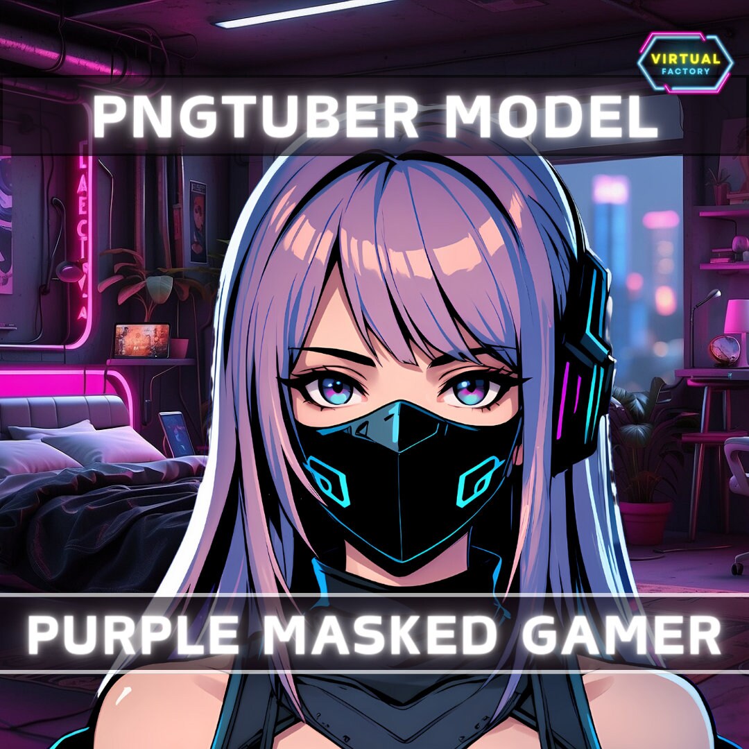 Pngtuber Premade Model Purple Masked Gamer Girl | Twitch | Youtube ...