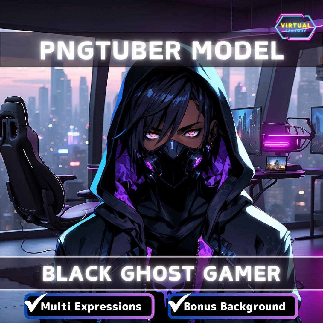 Premade Pngtuber Model Black Ghost Boy Vtuber Model Male PNG Vtuber ...