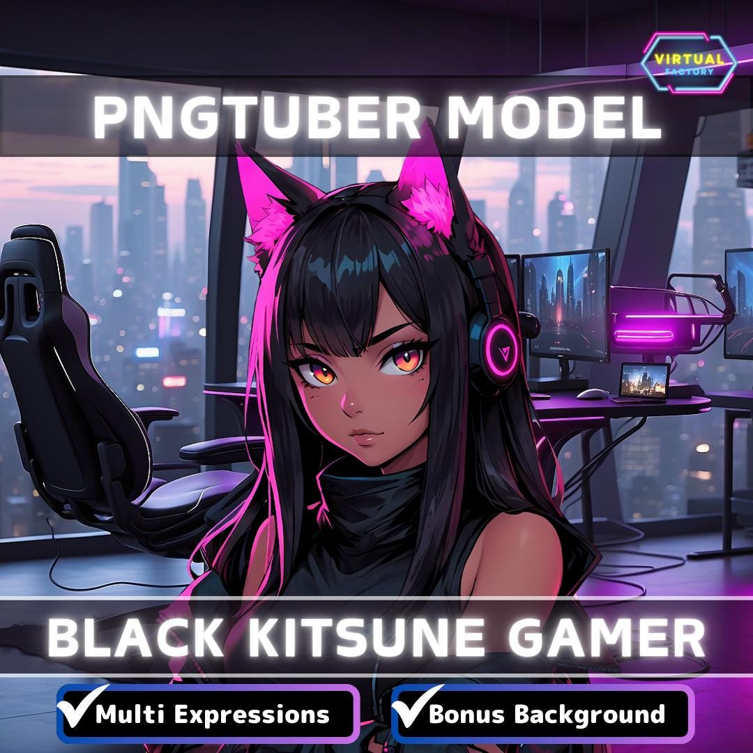 Premade Pngtuber Model Black Kitsune Girl Vtuber Model Female PNG ...