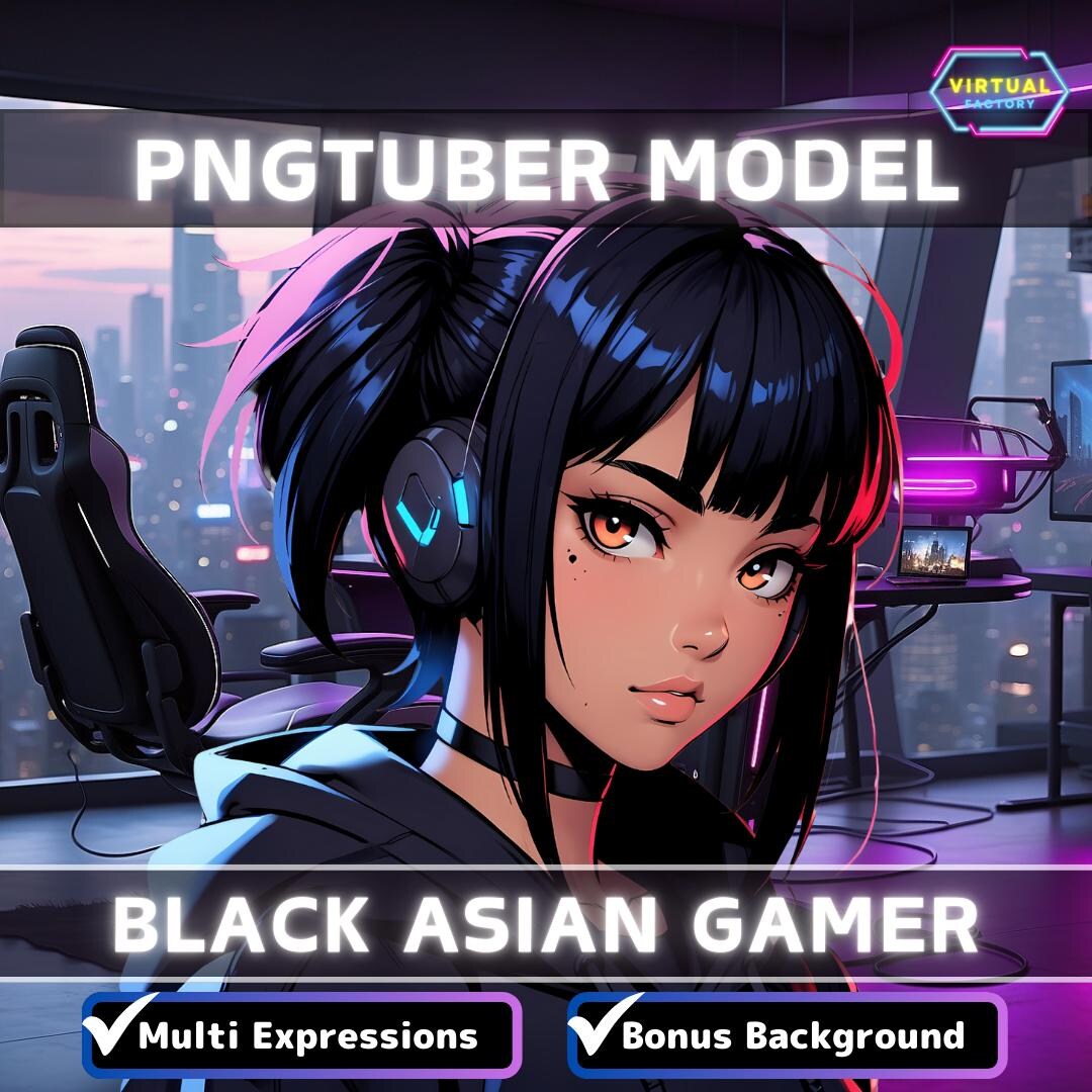 Premade Pngtuber Model Black Asian Girl Vtuber Model Cute Female PNG ...
