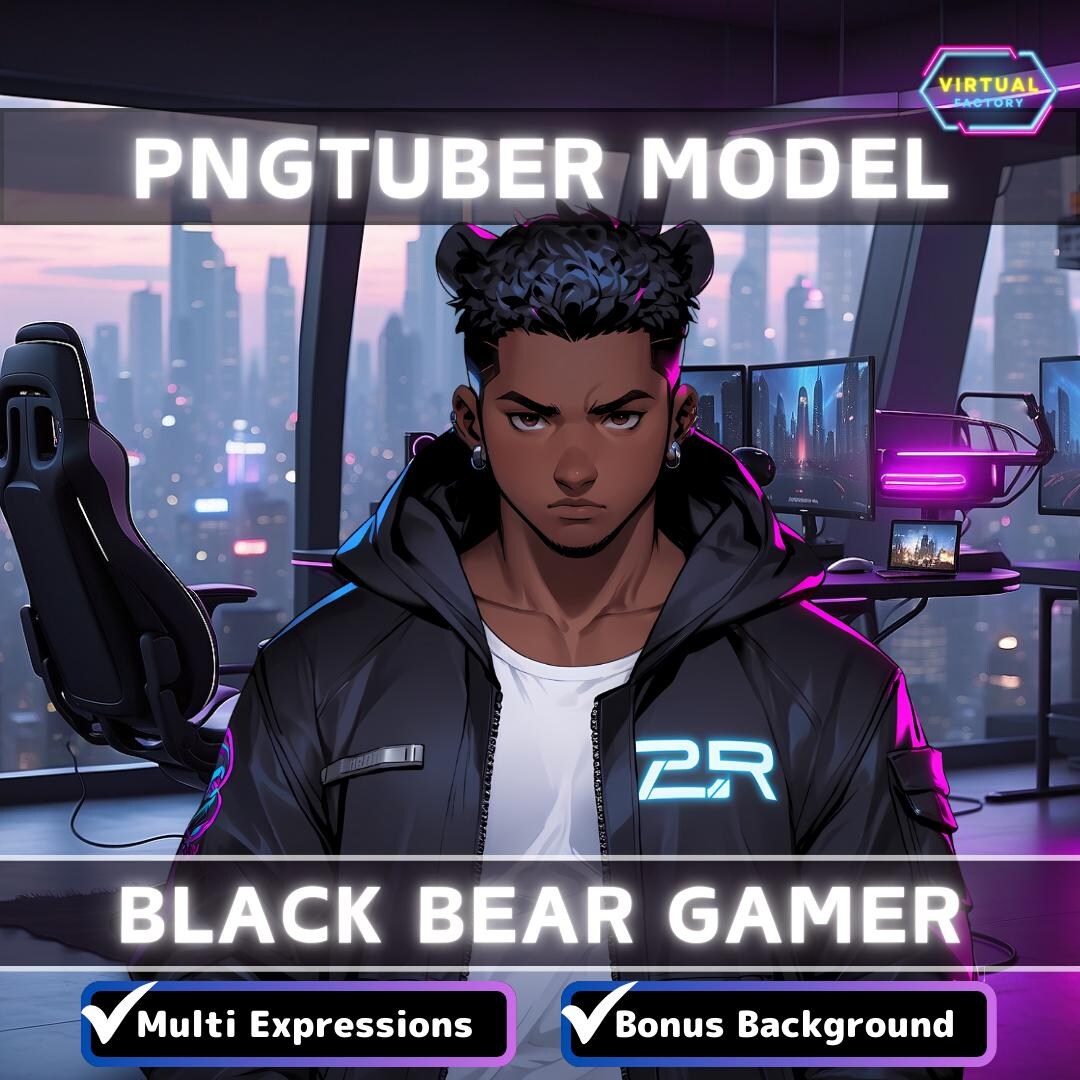 Premade Pngtuber Model Black Bear Boy Vtuber Model Cute Male PNG Vtuber ...