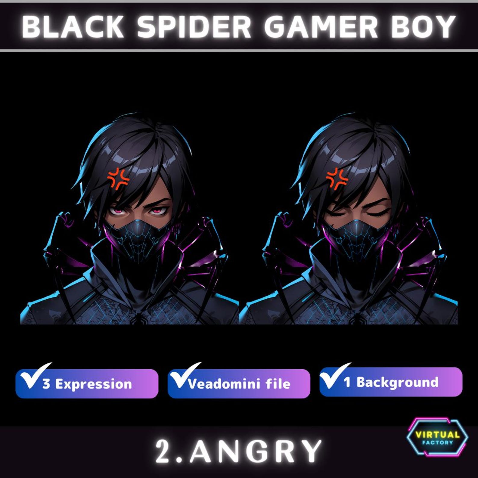 Premade Pngtuber Model Black Spider Boy Vtuber Model Male PNG Vtuber ...