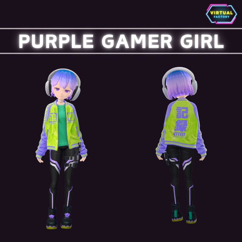 Premade 3D Vtuber Model Purple Gamer Girl Ready to Use VRM L Twitch ...
