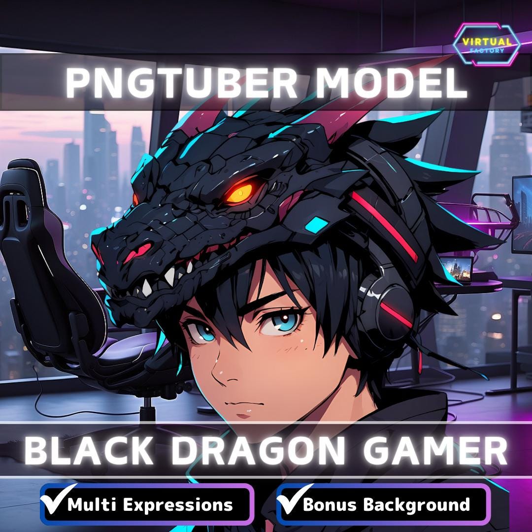 Premade Pngtuber Model Black Dragon Boy Vtuber Model Male PNG Vtuber ...