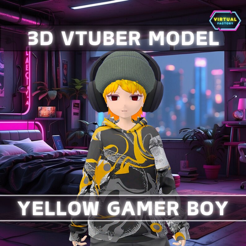 Modelo Vtuber 3D prefabricado Yellow Gamer Boy Listo para usar VRM l ...